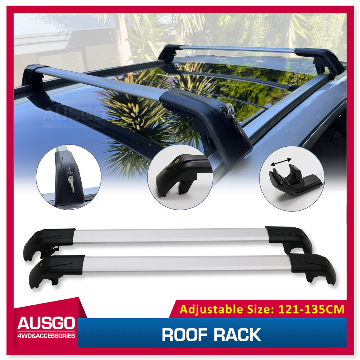 1 Pair Universal Aluminum Cross Bar Roof Rack Clamp in Flush Rail Adju ...