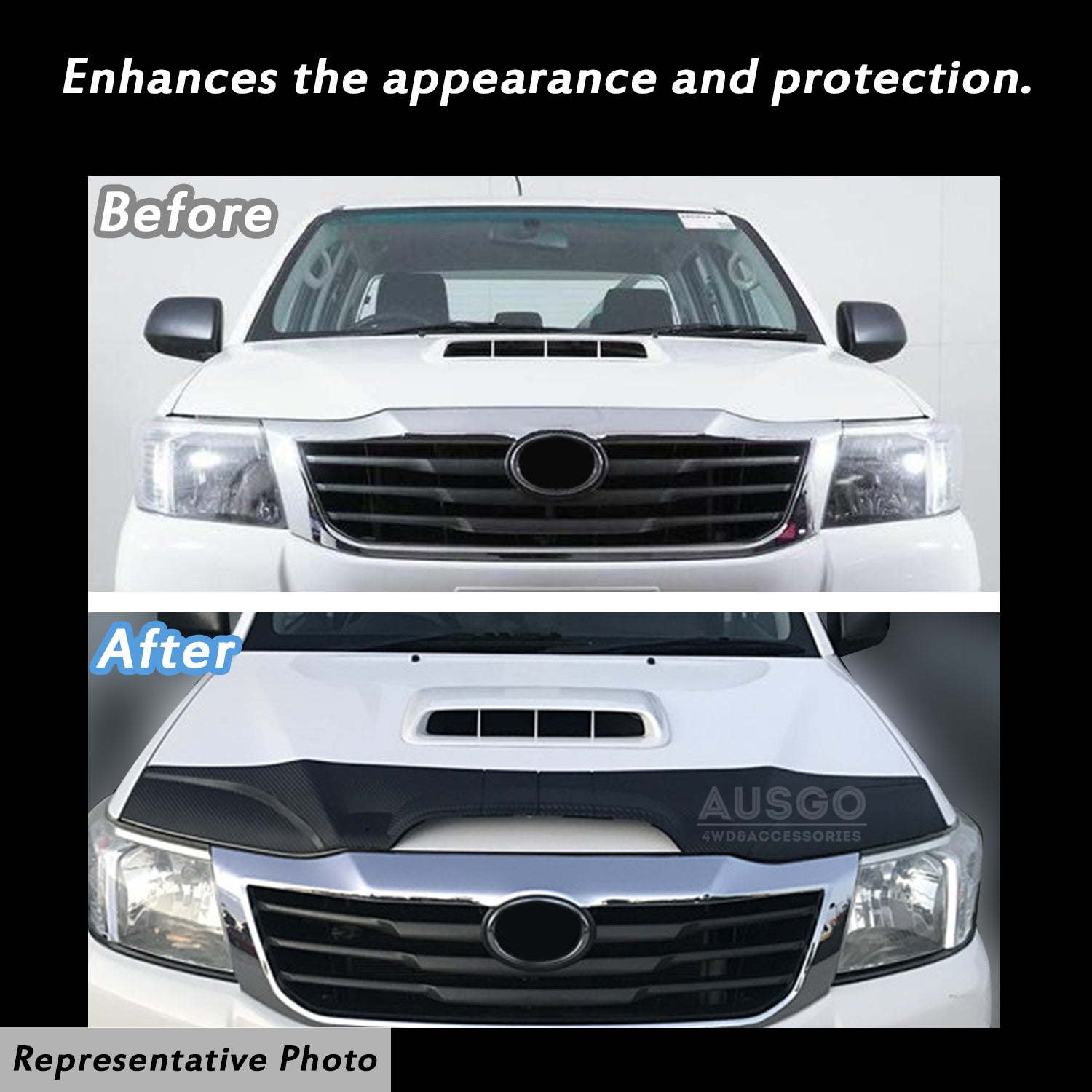 Luxury Weather Shields + Bonnet Protector for Toyota Hilux Single Cab ...