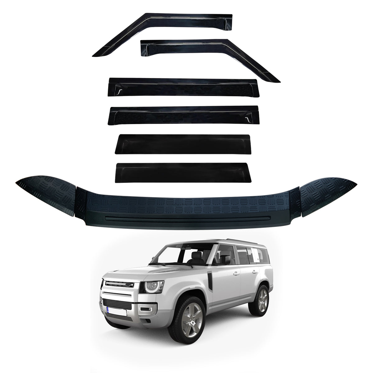 Wide Type Weather Shields + Bonnet Protector for Land Rover Defender L ...