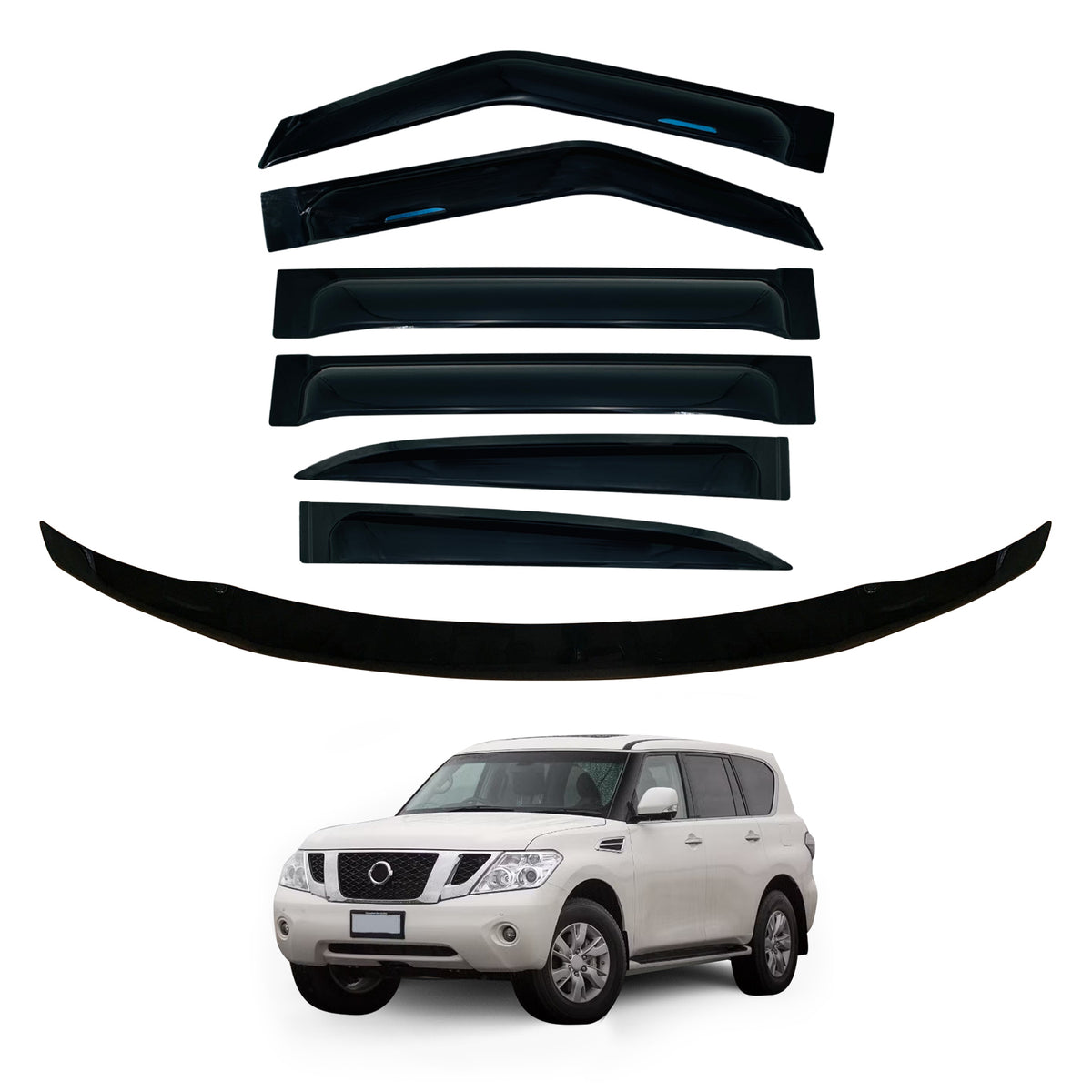 Wide Type Weather Shields + Bonnet Protector for Nissan Patrol Y62 201 ...