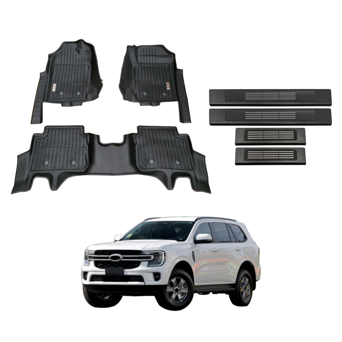 5D Moulded Floor Mats + Black Door Sill Protector for Ford Everest Nex ...