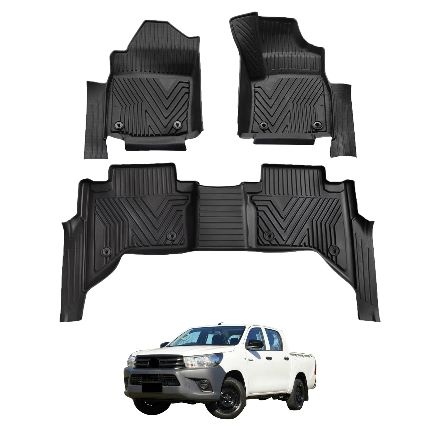 5D Injection Floor Mats for Toyota Hilux Dual Cab 2015-Onwards Auto Tr ...