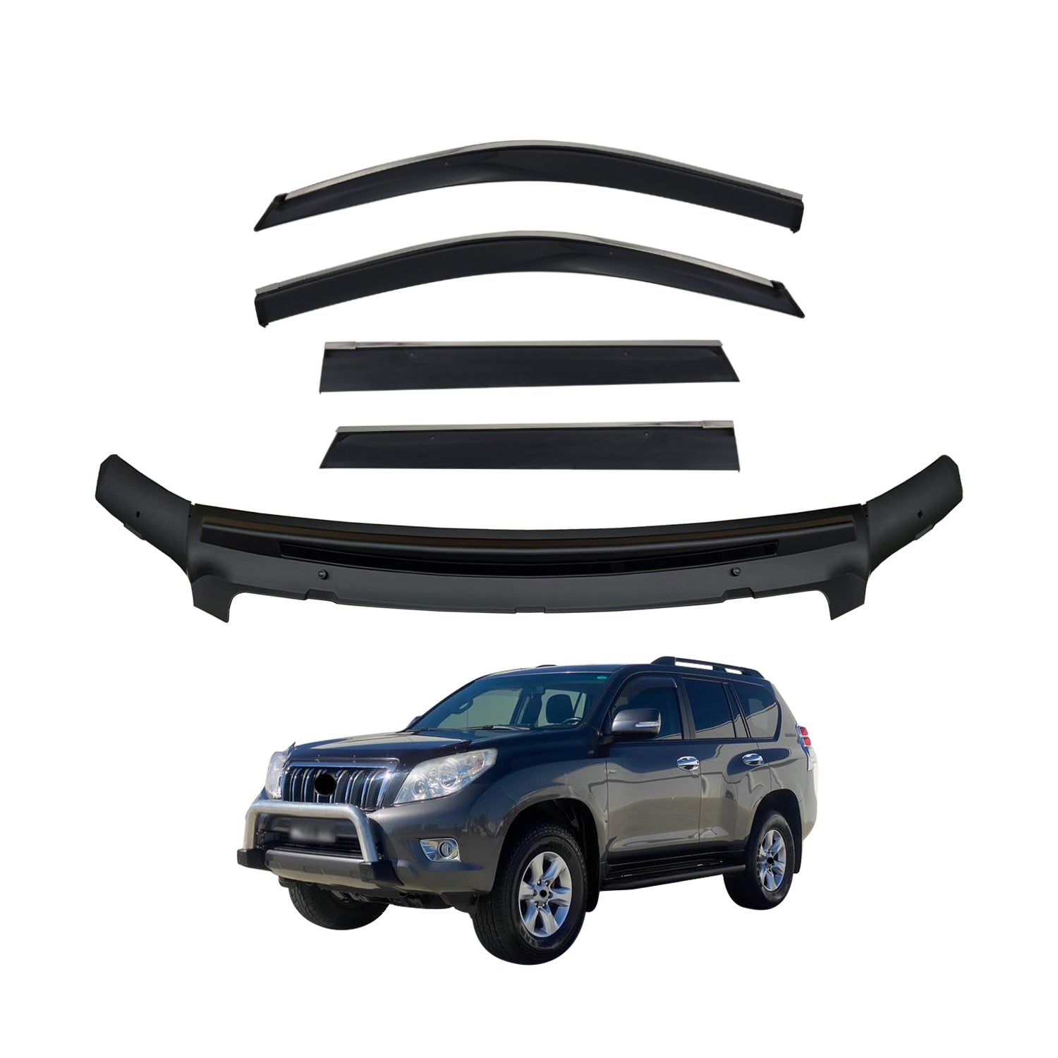 Stainless Trim Weather Shields + Bonnet Protector for Toyota Land Crui